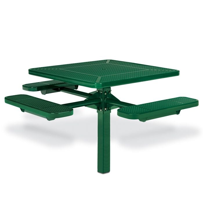 Anova Square Perforated Steel 3-Seat ADA Table, Pedestal Inground Mount ...
